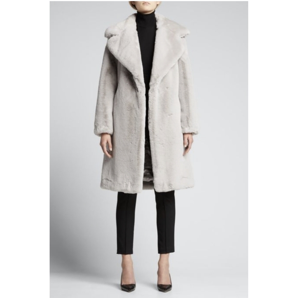 Milly | Jackets & Coats | Milly Riley Silver Faux Fur Teddy Trench Coat ...